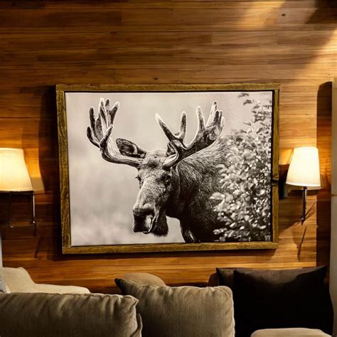 Handcrafted Reclaimed Wood Framed Moose Canvas Print Rustic Moose