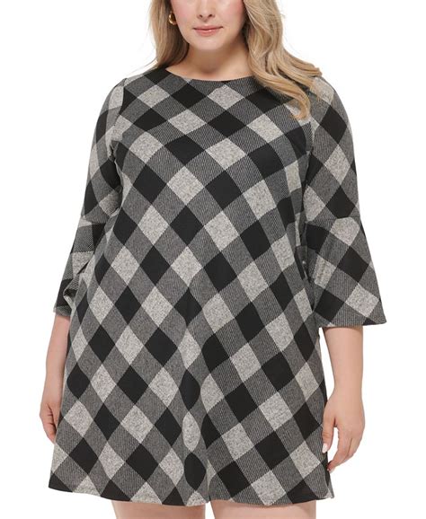 Jessica Howard Plus Size Plaid Bell Sleeve Shift Dress Macys