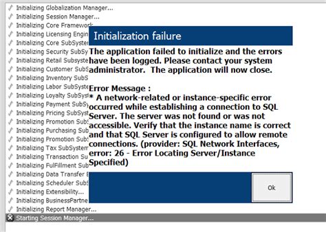 Initilization Failure A Network Related Or Instance Specific