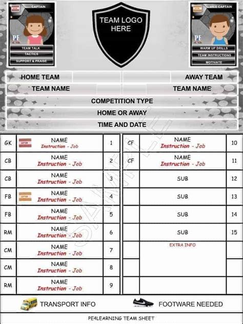Netball Team Sheet Pdf Templates Pe4learning