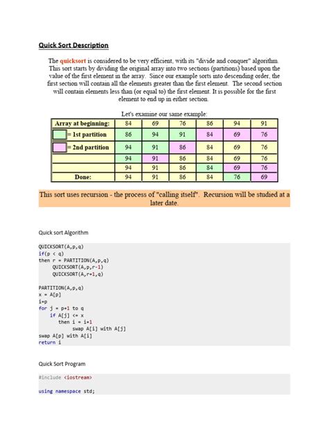 Quick Sort Description Pdf Computer Programming Mathematical Logic