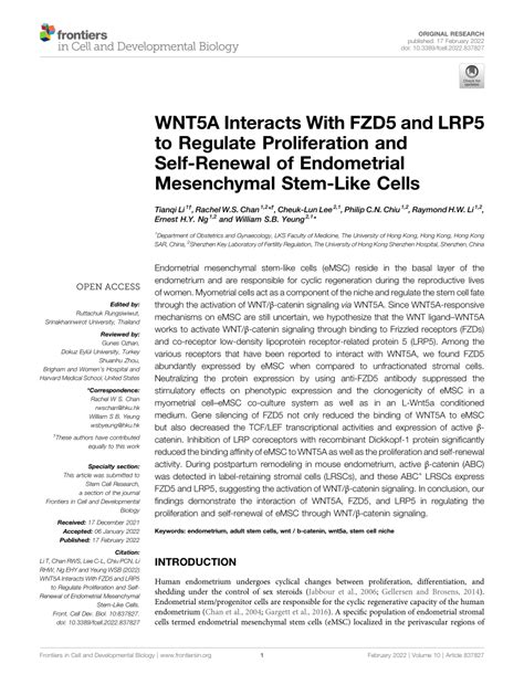 Pdf Wnt5a Interacts With Fzd5 And Lrp5 To Regulate Proliferation And