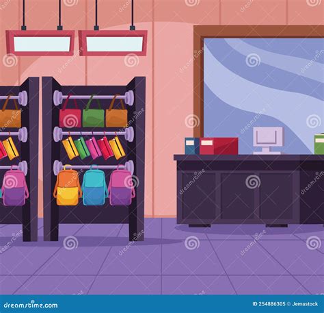 School Supply Store With Sale Point Stock Vector Illustration Of