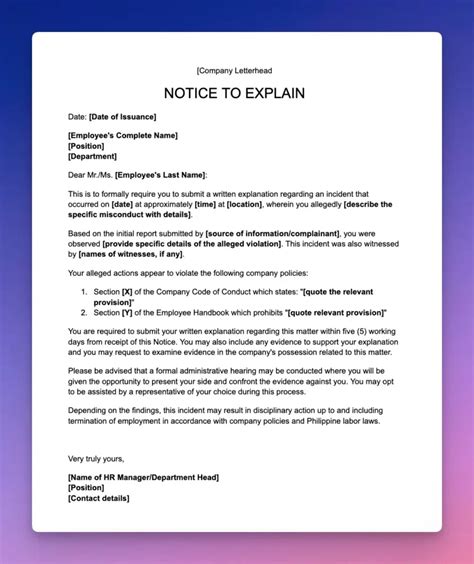 Notice To Explain Sample Free Templates Philippines
