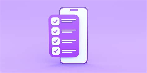 premium photo checklist with smartphone in purple background 3d render
