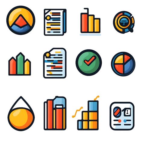 A Collection Of Analysis Icons Depicting Elements Such As Data Visuals Bar Graphs And Line