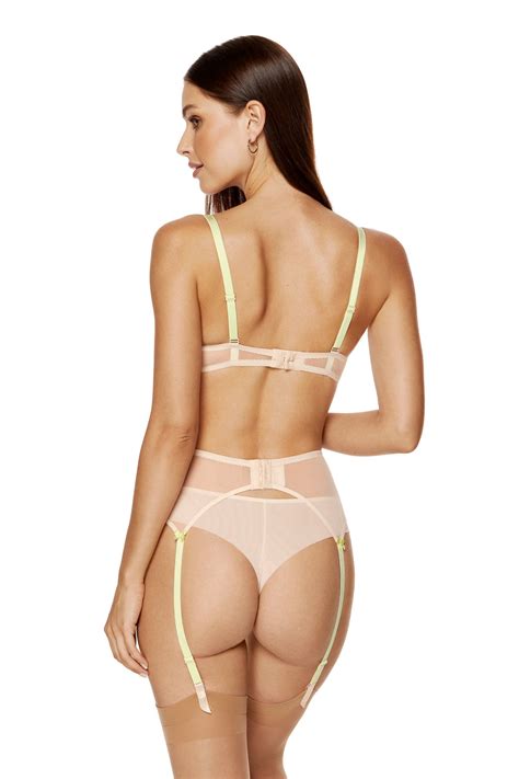 Sheer Mesh Embroidered Garter Belt Gorteks Soleil Beige 2437 Lavinia