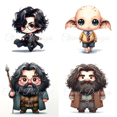 Chibi Wizard School Clipart Watercolor Cute Witch Illustration Sticker