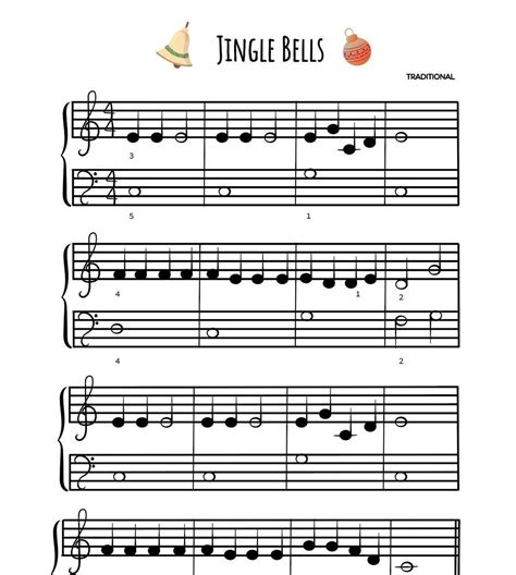 Jingle Bells Piano Christmas Sheet Music For Beginners Etsy