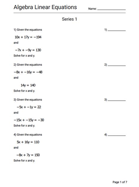 Algebra Linear Equations Worksheet Series 1 Geek Slop Online