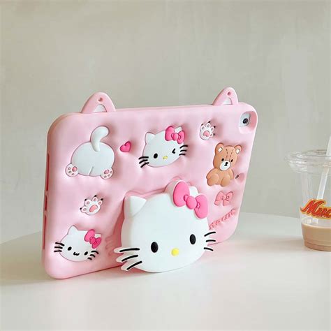 Capa Protetora De Silicone 3d Hello Kitty Para Ipad Pro2024 11 Polegadas Mini 123456 11 12