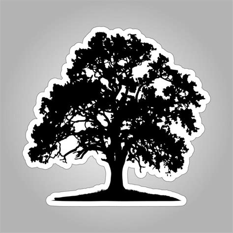 Premium Vector Black Oak Tree Silhouette Sticker On White Background