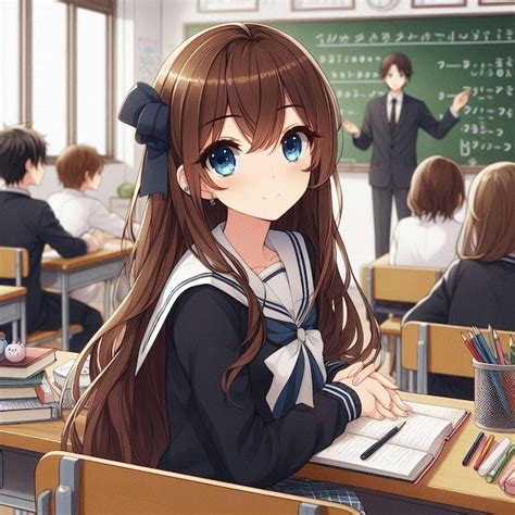 Anime Schoolgirl In Class Premium Ai Generated Image