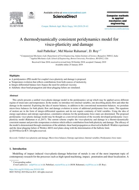 Pdf A Thermodynamically Consistent Peridynamics Model For Visco