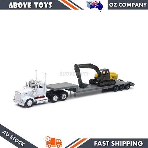 143 Scale Kenworth W900 Lowboy With Excavator Diecast Model Truck Fun