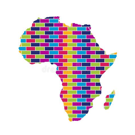 Africa Map With Multi Colored Brick Style Background Stock Vector