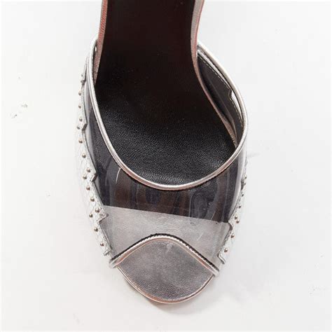 Celine Hedi Slimane Silver Leather Pvc Conical Heels Eu38 For Sale At