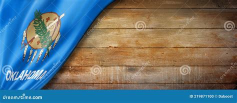 Oklahoma Flag On Old Wood Wall Banner Usa Stock Illustration