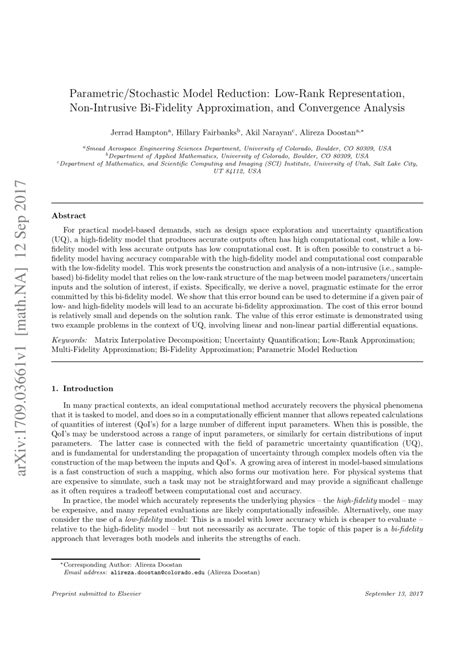 pdf parametric stochastic model reduction low rank representation