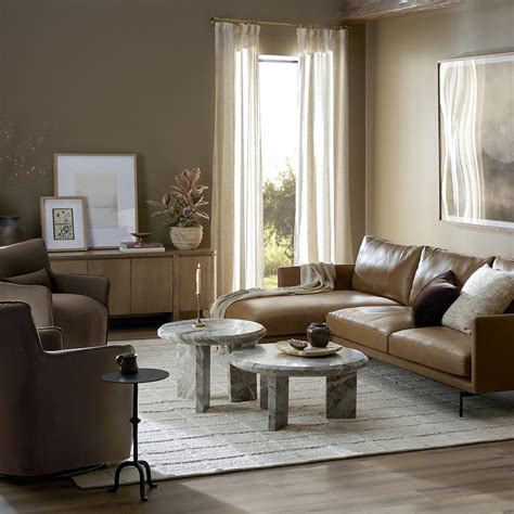 Four Hands Dakota Nesting Coffee Table Creamy Taupe Marble Solid