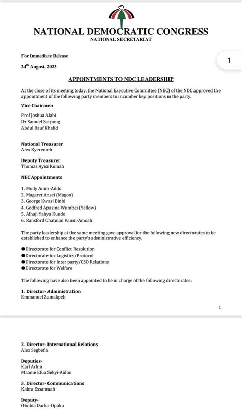 Ndc Announces New Appointments To Key Party Positions Pulse Ghana