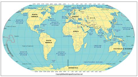 Printable World Map With Continents And Oceans Labeled Adams