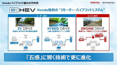 ホンダ、2モーターハイブリッド「ehev」の次世代技術発表 「ハイブリッド車の開発を間断なく進めている」と強調 Car Watch