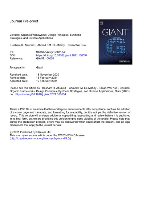 PDF Covalent Organic Frameworks Design Principles Synthetic Strategies And Diverse Applications