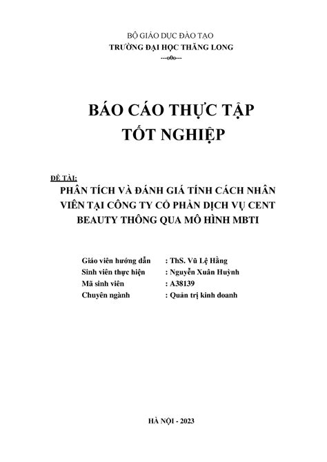 báo cáo thực tập BỘ GIÁO DỤC ĐÀO TẠO TRƯỜNG ĐẠI HỌC THĂNG LONG o o BÁO CÁO THỰC TẬP TỐT