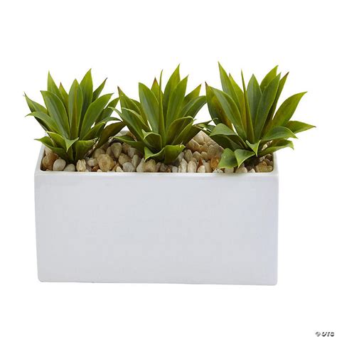 Nearly Natural Modern Decorative Agave Succulent In Rectangular Planter