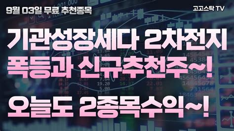 9월 03일 무료 추천종목 무료 그리드위즈5 유방삼성공조5 내일급등주는 Youtube