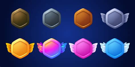 Game Level Icons Medals Stars Ui Badges Trophy Vector Image