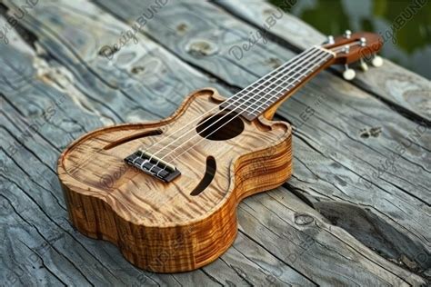 Beautiful Handmade Ukulele Resting On Wooden Planks