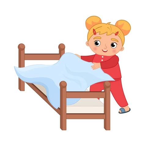 Girl Making Bed Clipart