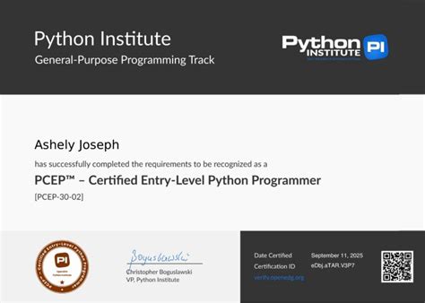 Python Pcep Certification Programming Learning Ashely Joseph
