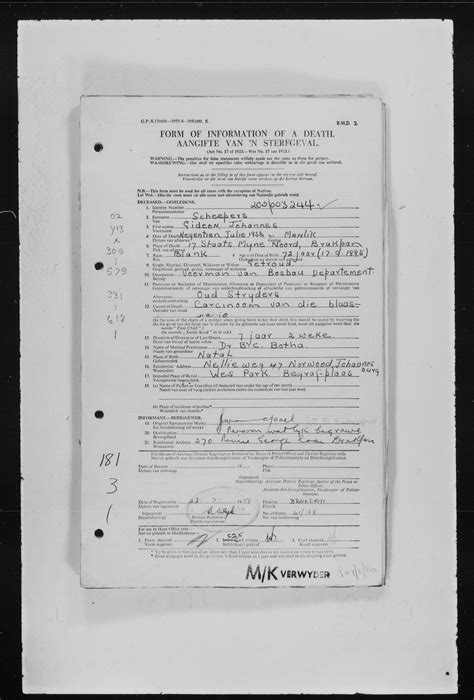 Info Of Death For Gideon Johannes Scheepers