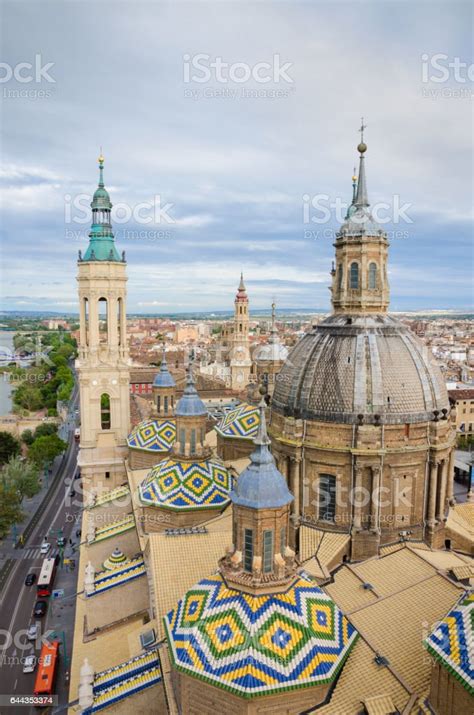 Aerial View Of Zaragoza Cityscape From Lady Of Pillar Cathedral Stock