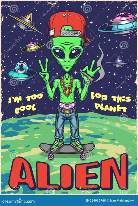 Green Alien Vintage Flyer Colorful Vector Illustration 254932768