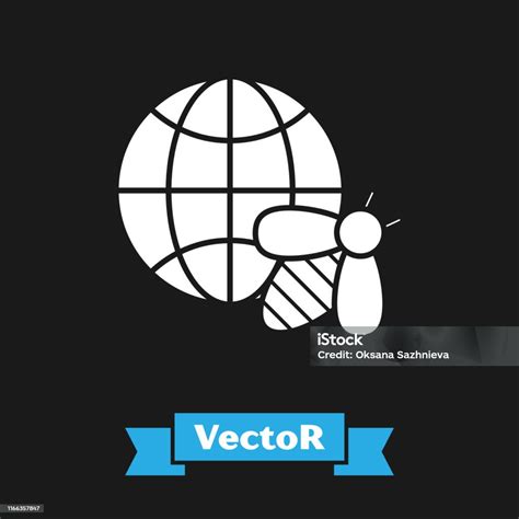 Ilustración De Mapa De Panal Blanco Del Mundo Y Icono De Abeja Aislado Sobre Fondo Negro Día