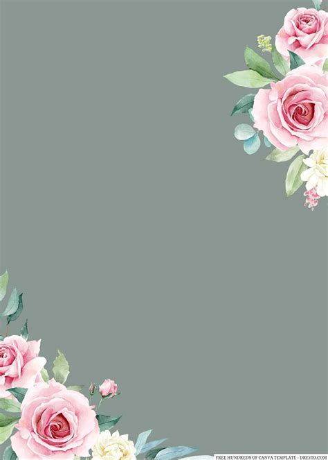 Free Sage Pink Rose Bouquet Wedding Invitation Templates