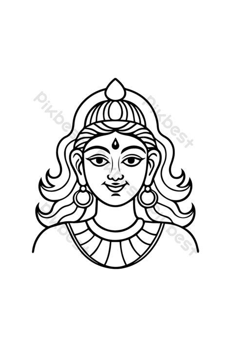 Durga Black Line Art Vector Draw Png Images Eps Free Download Pikbest