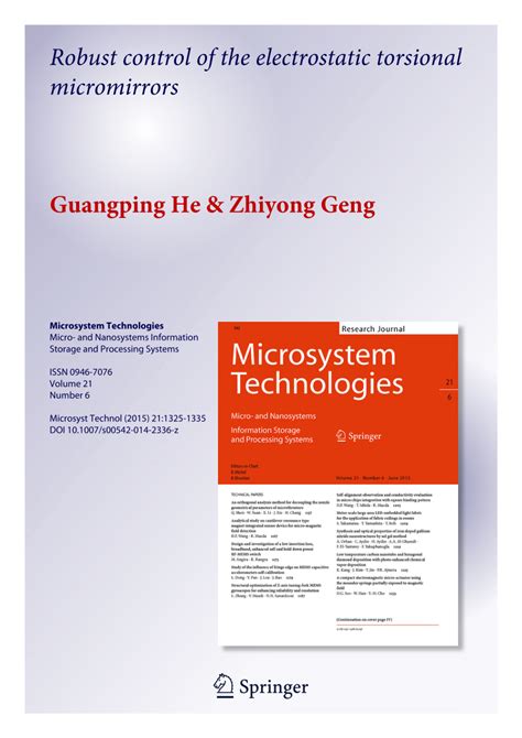 Pdf Robust Control Of The Electrostatic Torsional Micromirrors