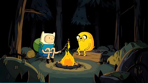 Adventure Time Finn And Jake By Campfire Desktop Wallpaper