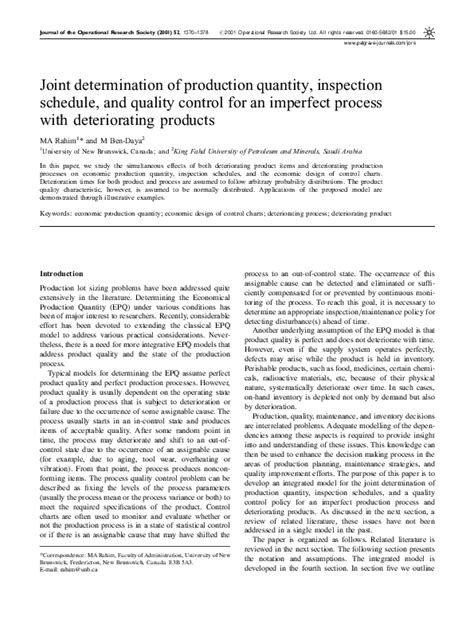 Pdf Joint Determination Of Production Quantity Inspection Schedule And Control Chart Design