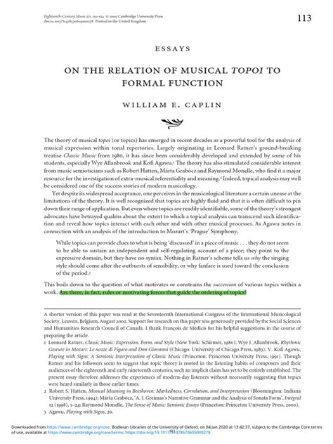 Caplin William On The Relation Of Musical Topoi To Formal Function