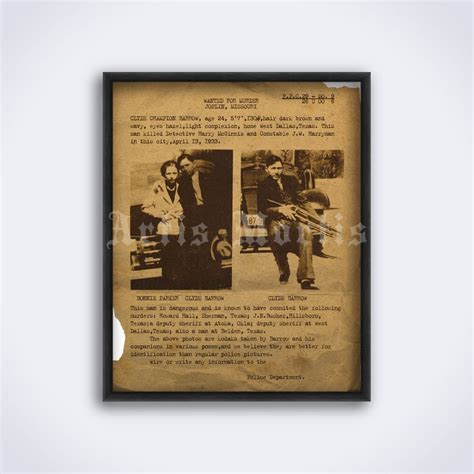 Bonnie And Clyde Wanted Poster 1930s Outlaw Bank Robber True Crime