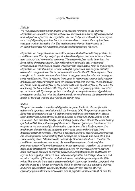 Enzyme Mechanism Lecture Notes WK 2 Enzyme Mechanism Slide 2 We Will Explore Enzyme