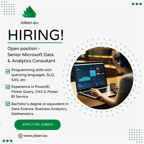 📊 Senior Microsoft Data And Analytics Consultant Apply On Joben Eu 👉