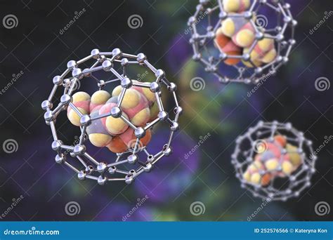 Fullerene Nanoparticles Containing Drug Molecule Stock Illustration