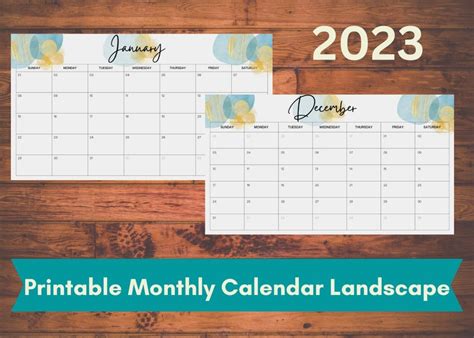 Printable 2023 Monthly Calendar Landscape Etsy